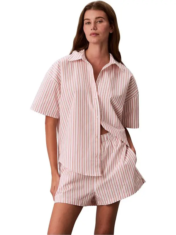 Calvin Klein Cotton Poplin Relaxed Fit Shirt - Aurora Stripe Peach Bliss