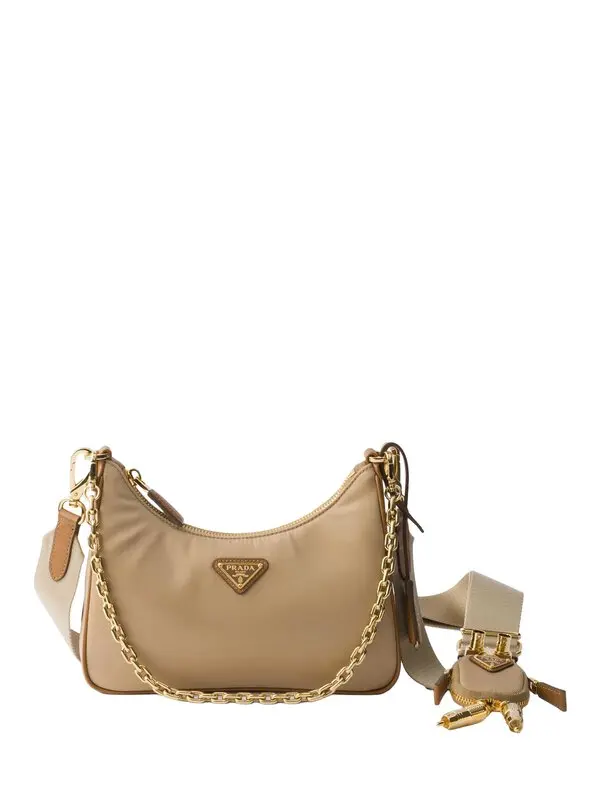 Prada Re-nylon And Saffiano Leather Bag With Charm - Camel/caramel