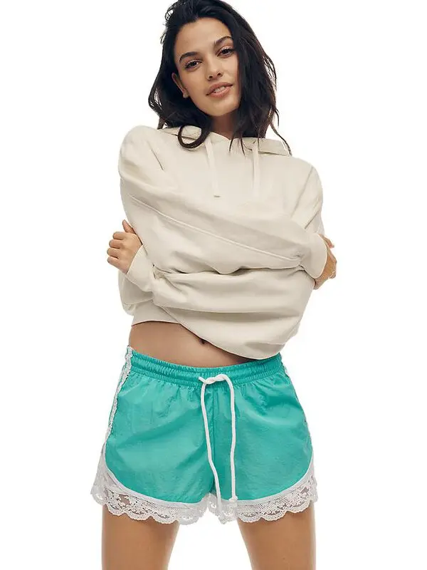 DAILY PRACTICE BY ANTHROPOLOGIE Long Jump Lace-trim Shorts - Hawaiian Blue