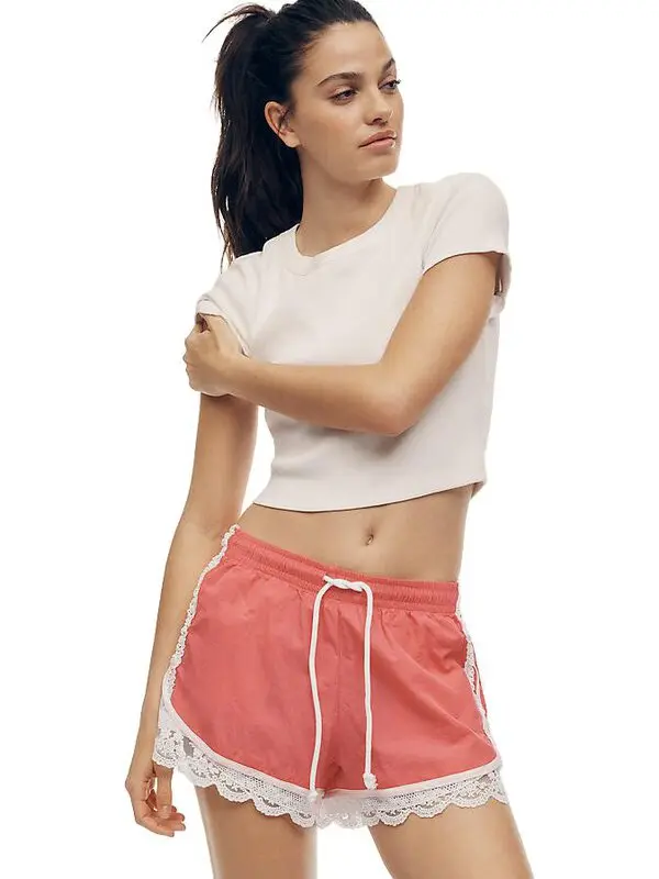 DAILY PRACTICE BY ANTHROPOLOGIE Long Jump Lace-trim Shorts - Medium Pink