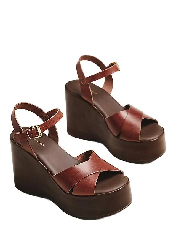 Anthropologie Wood-bottom Platform Wedge Heels - Dark Brown Leather
