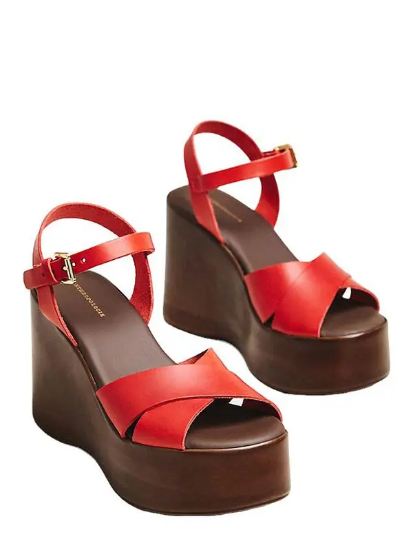 Anthropologie Wood-bottom Platform Wedge Heels - Red/black