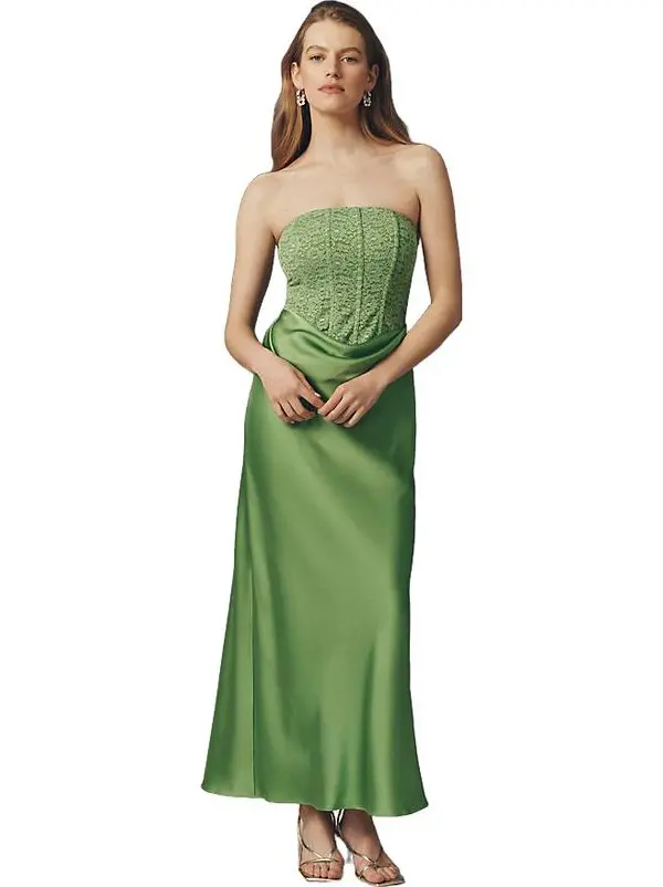 Significant Other Sofiya Stretch Lace Strapless Maxi Dress - Green
