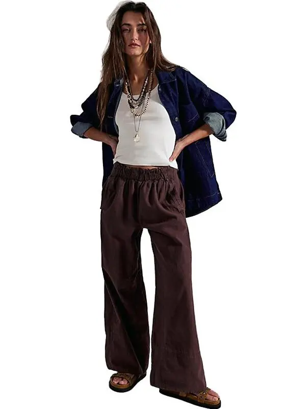 Free People Day's End Cotton-linen Pants - Double Espresso