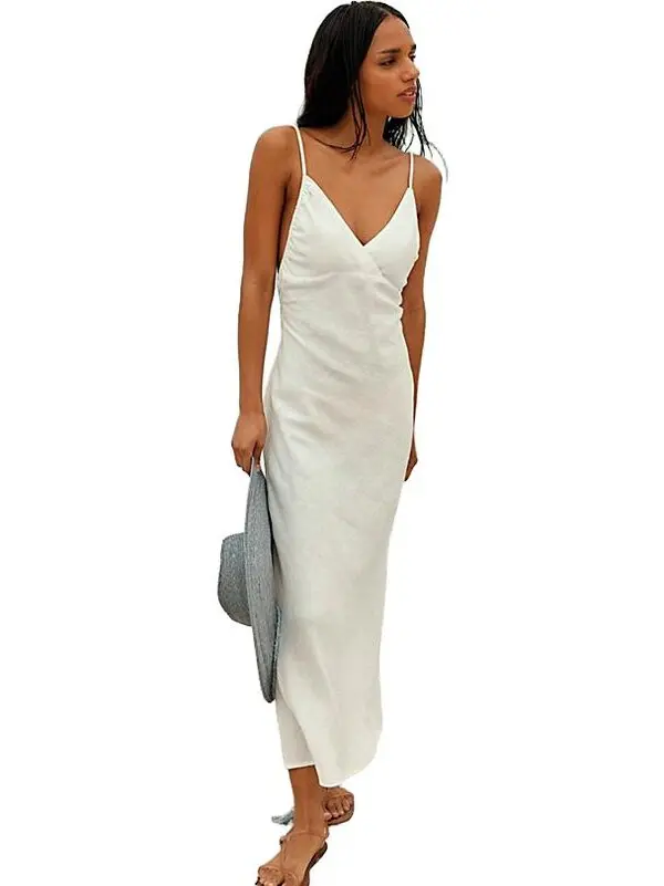 Free People Omnia Linen Midi Slip Dress - Clean Ivory