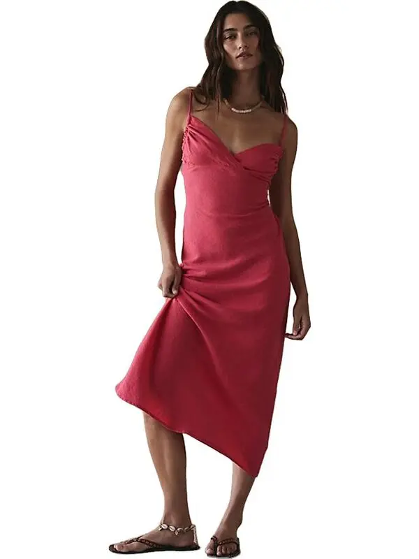 Free People Omnia Linen Midi Slip Dress - Miami Beet
