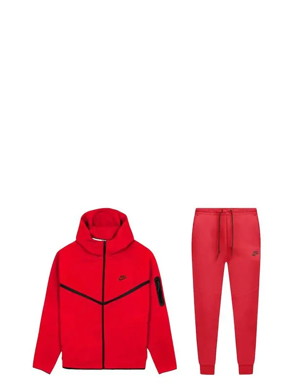 Nike Tech Fleece Windrunner Full Zip Hoodie & Jogger Set - Gym Red/black