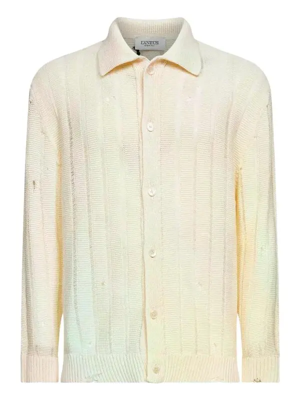 LANEUS Distressed Collared Cardigan - Neutrals