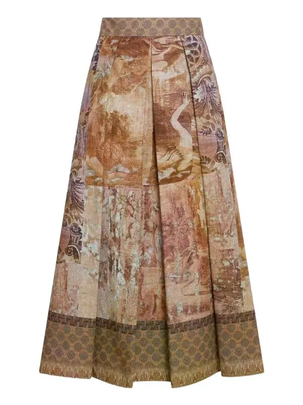 PIERRE-LOUIS MASCIA Salato Printed Pleated Skirt - Neutrals