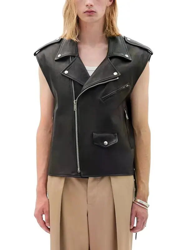 ANN DEMEULEMEESTER Sleeveless Leather Biker Jacket - Black
