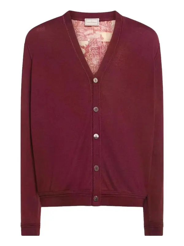 PIERRE-LOUIS MASCIA Tricot Toile Print V-neck Cardigan - Red