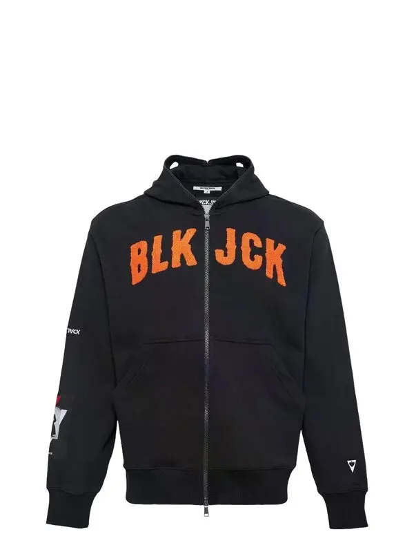 BLACKJACK Zip-fastening Logo Hoodie - Black