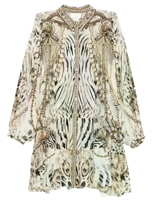 Camilla Lady Lionheart Tiered Short Dress - Neutrals