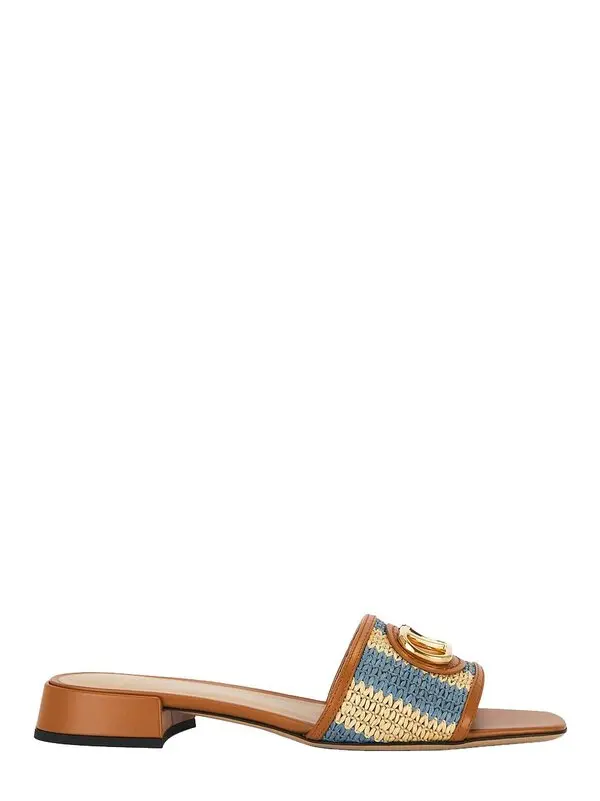 Valentino Garavani Vlogo Signature Slide - Naturale Azzurro & Roasted Pecan