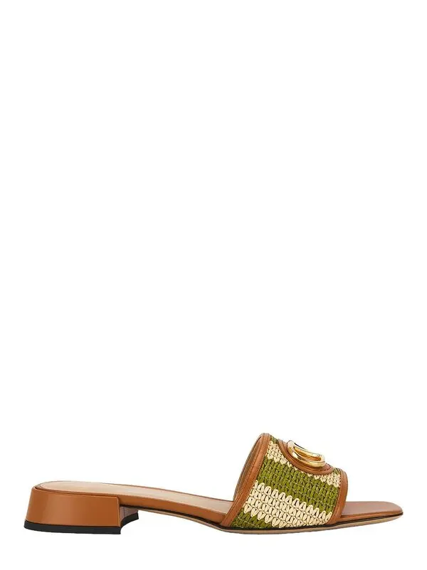 Valentino Garavani Vlogo Signature Slide - Naturale Verde & Roasted Pecan