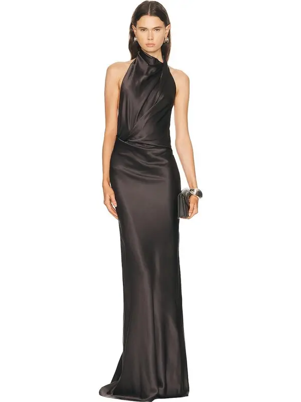 THE SEI Halter Drape Bias Gown - Carbon