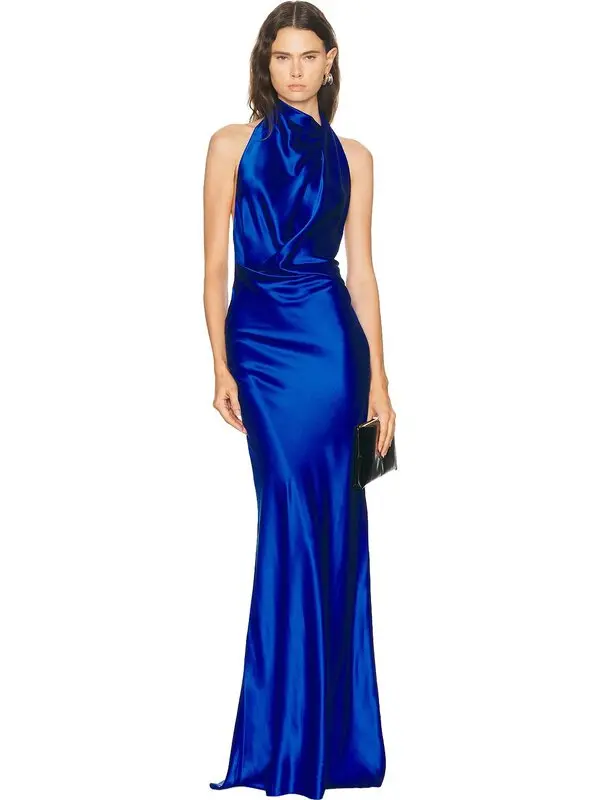 THE SEI Halter Drape Bias Gown - Sapphire