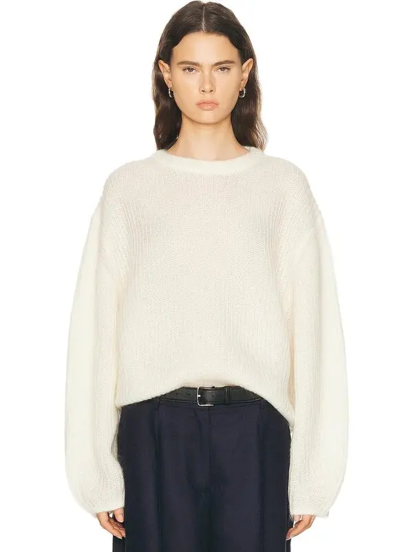 TOTEME Mohair Blend Rib Knit Sweater - Ecru