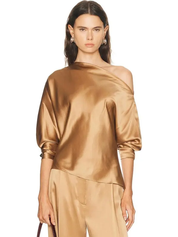 THE SEI Off-shoulder Long-sleeve Top - Chestnut