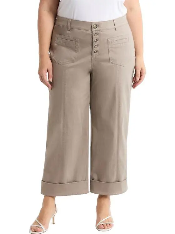 Wit & Wisdom Ab'solution Skyrise Exposed Button Cuffed Wide Leg Twill Pants - Moonrock