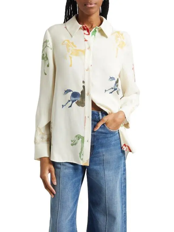 Stine Goya Watercolor Horse Print Oversized Shirt - Horses