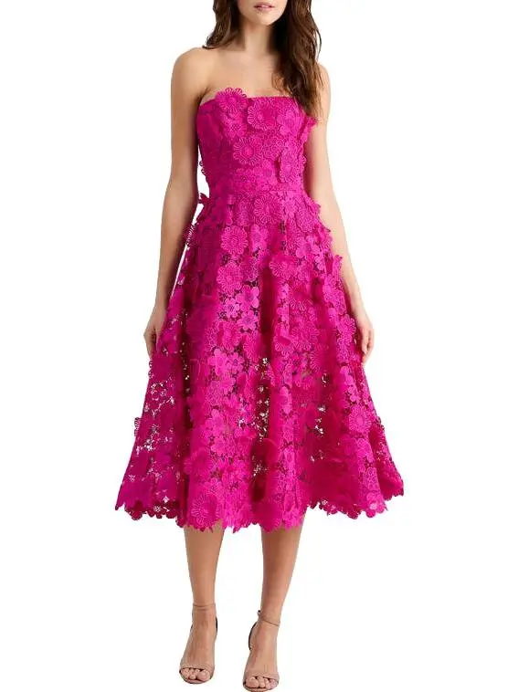 HELSI Florence 3d Floral Embroidered Fit & Flare Cocktail Dress - Fuchsia