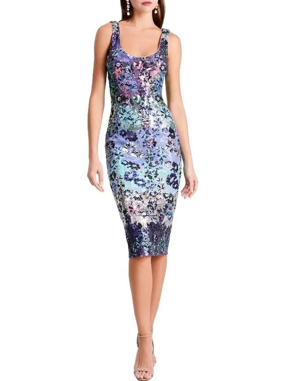 HELSI Myra Sequin Pencil Cocktail Dress - Blue/silver Floral