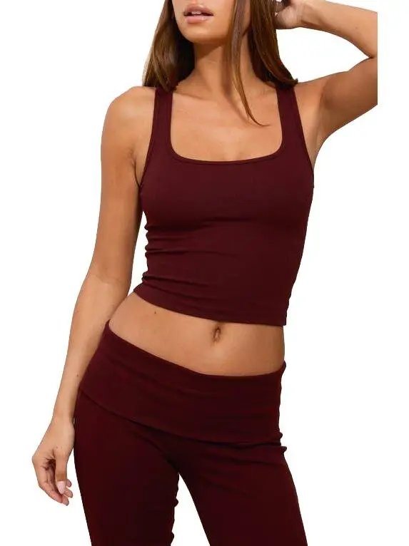 EDIKTED Linda Rib Crop Tank - Burgundy