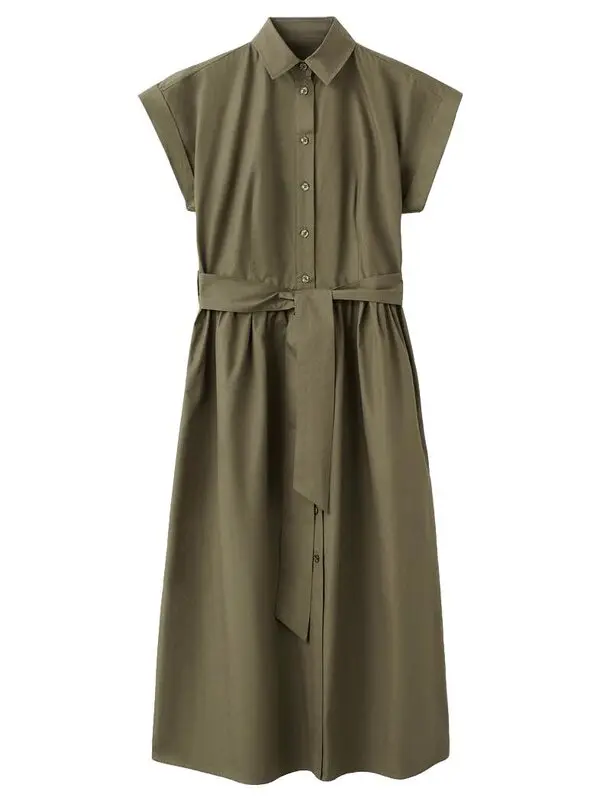 Mango Tie-belt Shirtdress - Khaki Green