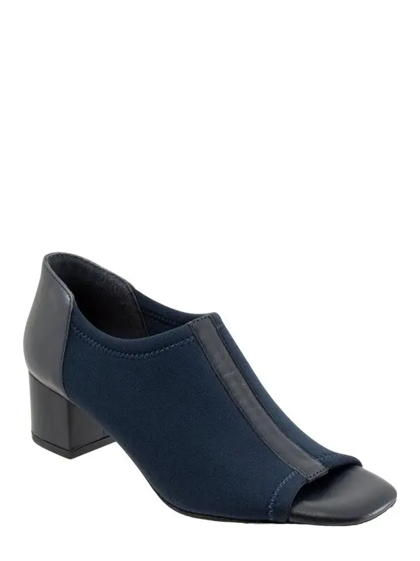 Trotters Lennon Peep Toe Block Heel Pump - Navy