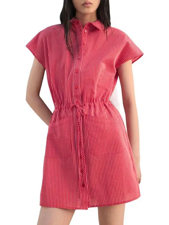 Mango Stripe Tie Waist Shirtdress - Red