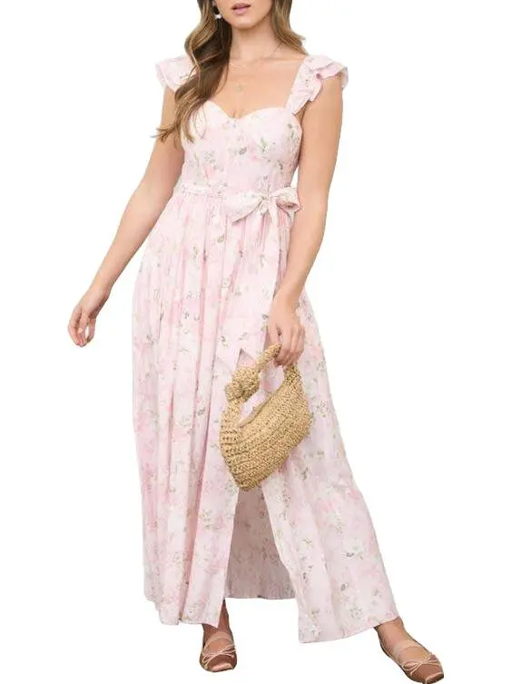 BLU PEPPER Floral Print Ruffle Maxi Dress - Pink Multi