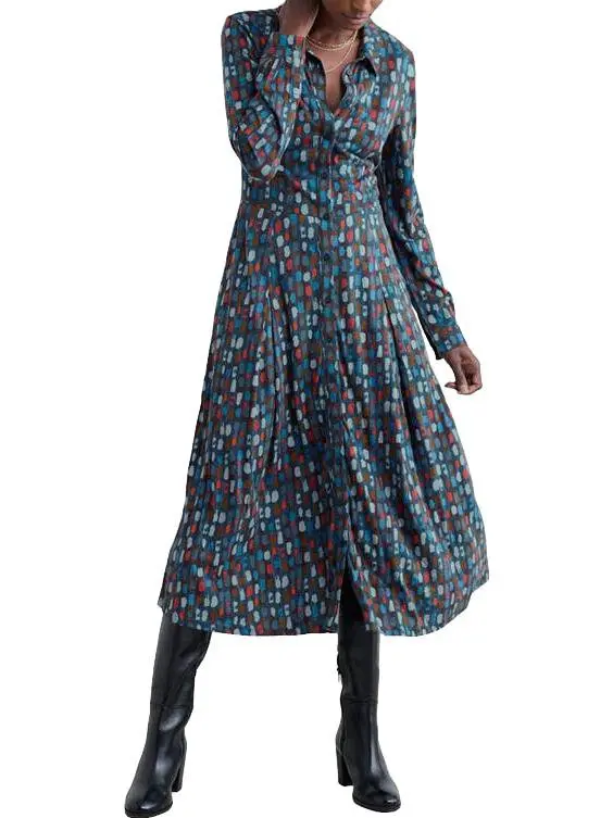 SEASALT CORNWALL Coastline Print Long Sleeve Shirt Dress - Dye Strokes Dark Lugger