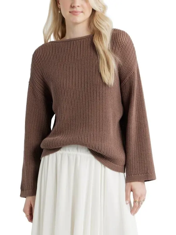 Bp. Cotton Open Stitch Sweater - Brown Quartz