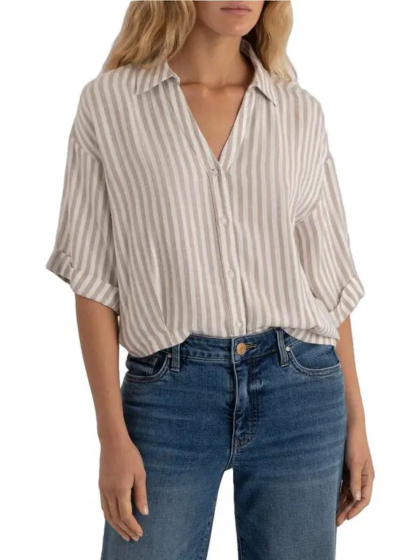 Kut From The Kloth Donna Striped Shirt - Ivory/taupe