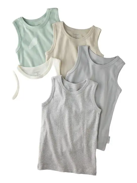 BUTTERBLU Malone Organic Cotton Assorted 5-pack Muscle Tanks - Seafoam