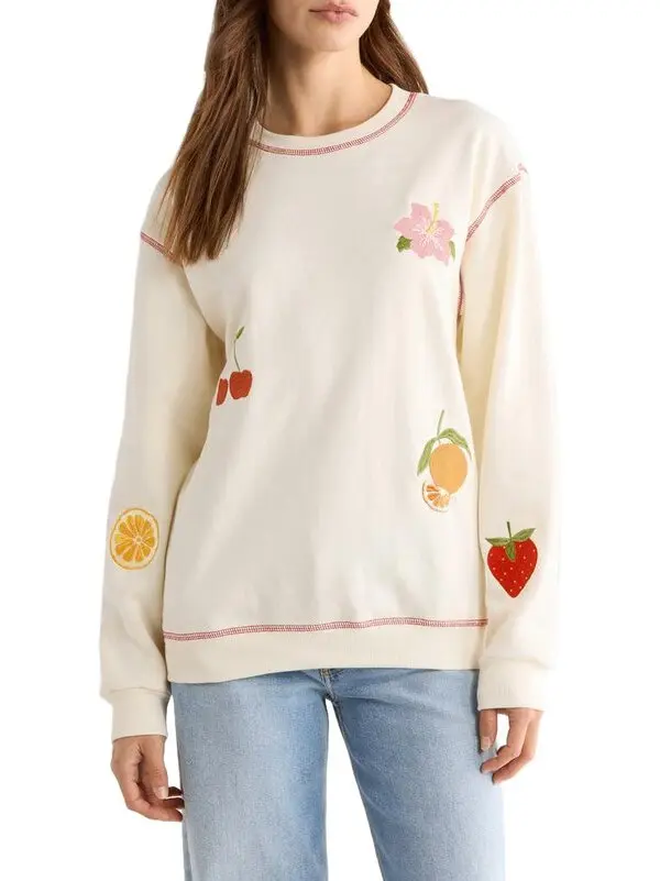 GOLDEN HOUR Fruit Embroidery Fleece Sweatshirt - Marshmallow