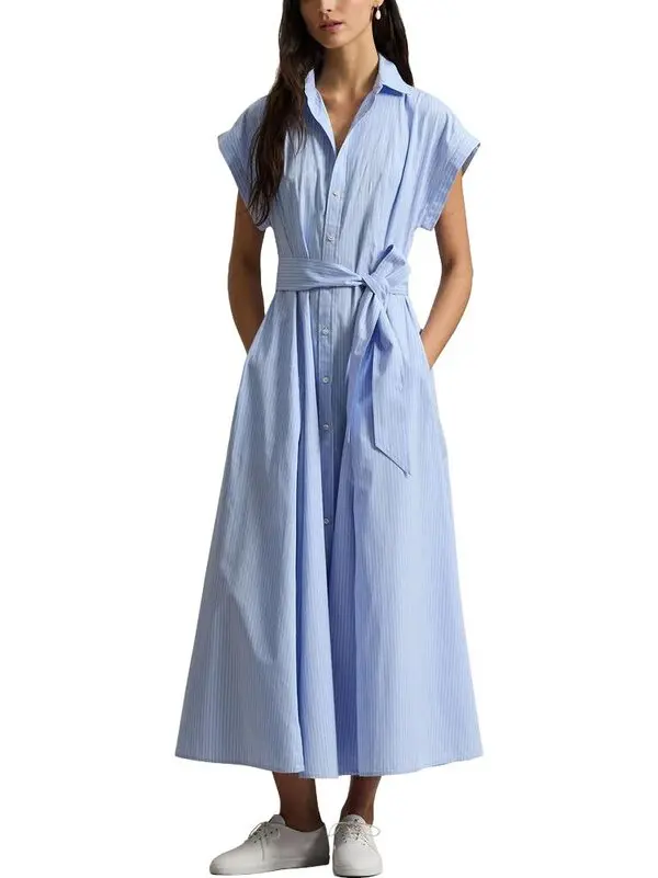 Polo Ralph Lauren Striped Cotton Shirt Dress - Blue Multi Stripe