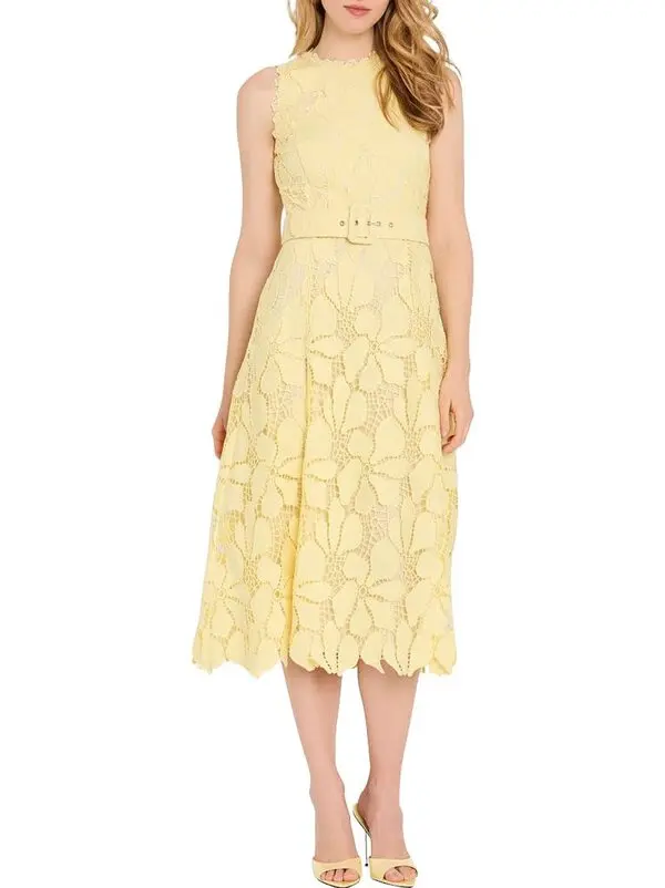 TAHARI ASL Sleeveless Belted Fit & Flare Dress - Buttercup