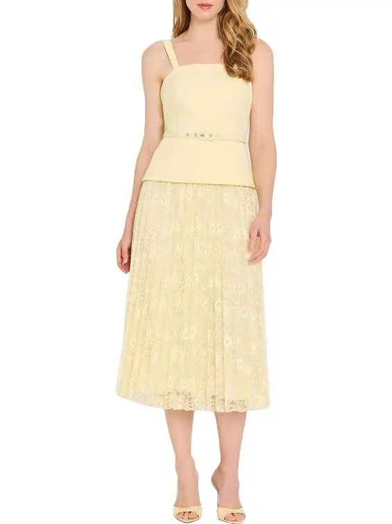 TAHARI ASL Mixed Media Belted Bouclé & Lace Midi Dress - Buttercup