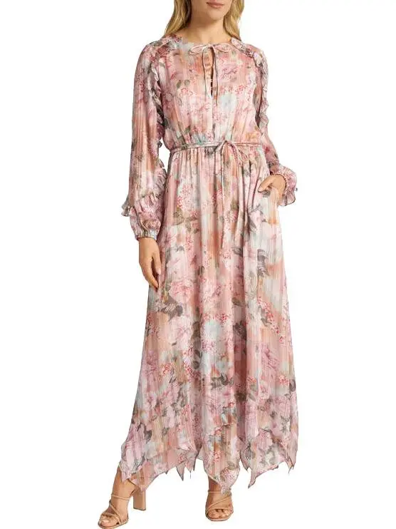 Matty M. Vivienne Floral Print Ruffle Maxi Dress - Blush