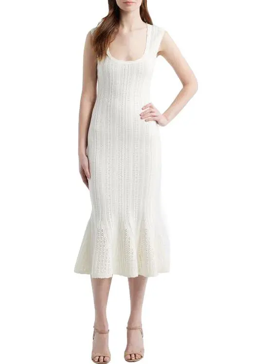 LoveShackFancy Tayleen Pointelle Knit Midi Dress - White Tea