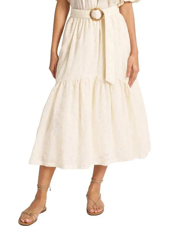Matty M. Eyelet Belted Midi Skirt - Ivory