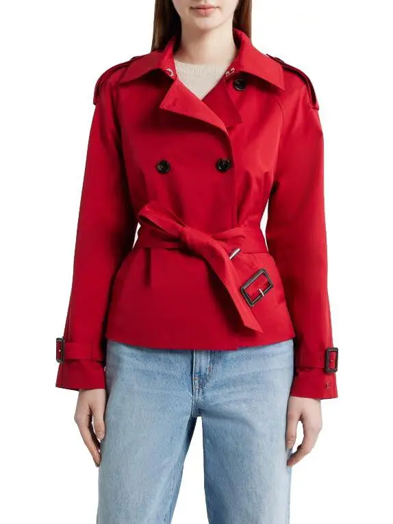 Tommy Hilfiger Belted Crop Trench Coat - Red