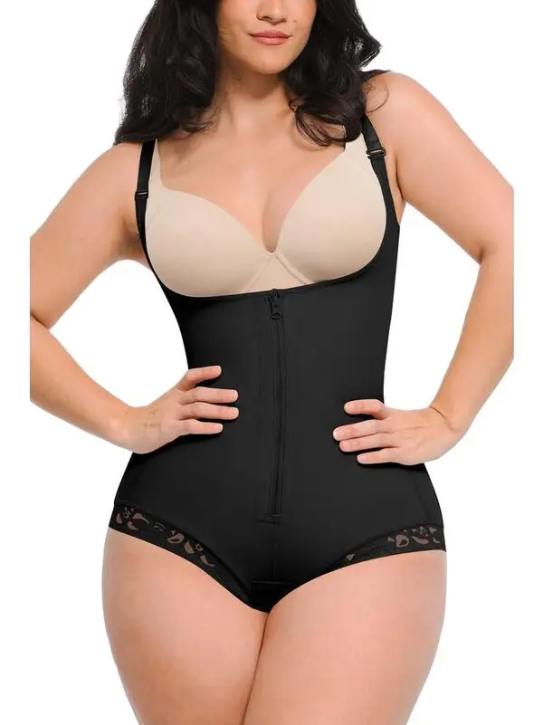 SHAPELLX Airslim® Zipper Front Open Bust Brief Bodysuit - Jet Black