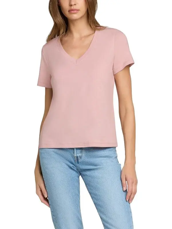 THE STANDARD STITCH Organic Cotton V-neck Tee - Petal