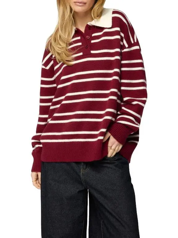 EDIKTED Striped Sweater Polo - Burgundy-and-white