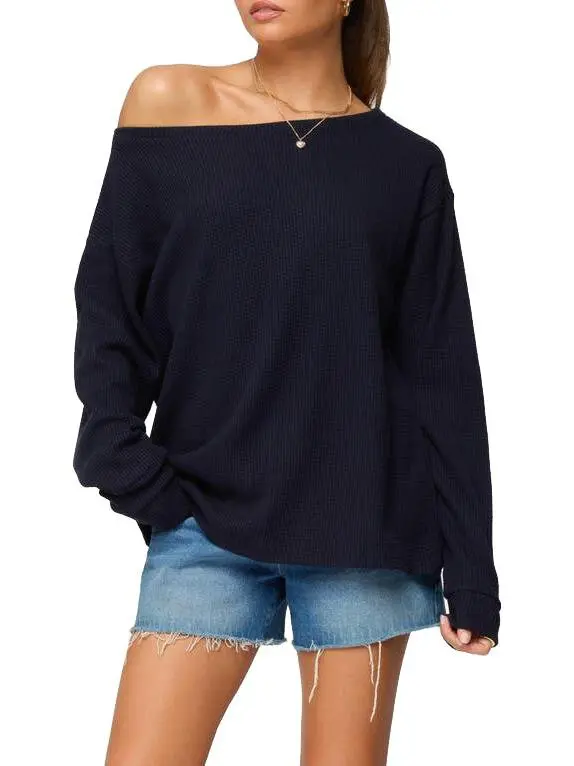 EDIKTED Oversized One-shoulder Sweater - Navy