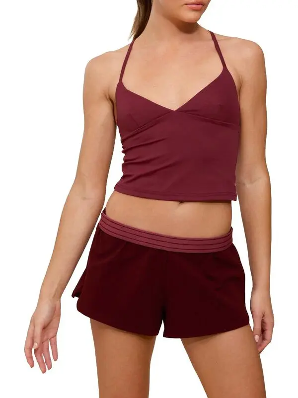 EDIKTED Cross Back Crop Tank - Burgundy