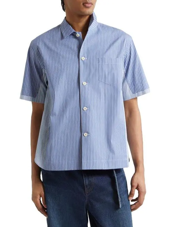 Sacai Mixed Stripe Cotton Poplin Button-up Shirt - Blue Stripe